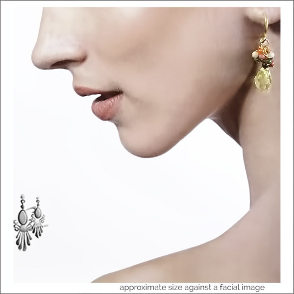 Dangling Cluster Drop Clip Earrings with Earthy Gemstones