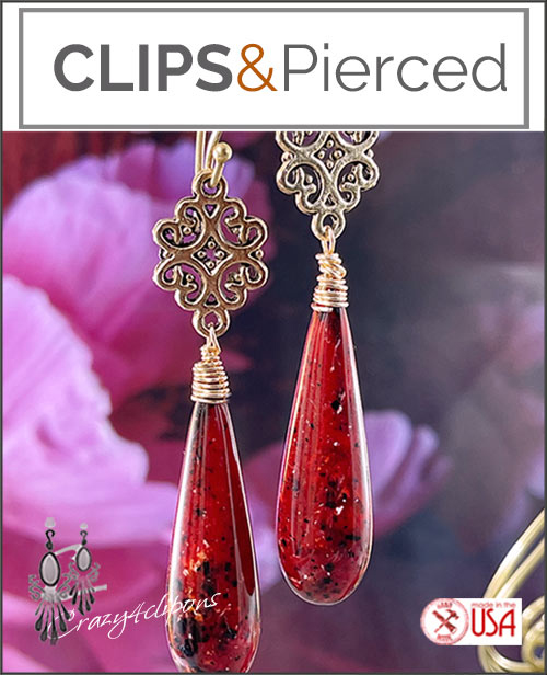 Dramatic Red Teardrop Clip Earrings