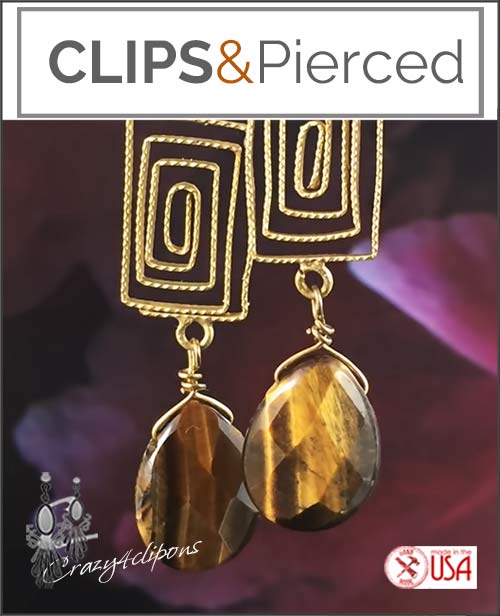 Rustic & Ethnic Earrings W/tiger-eye Bead. Pierced & Clips